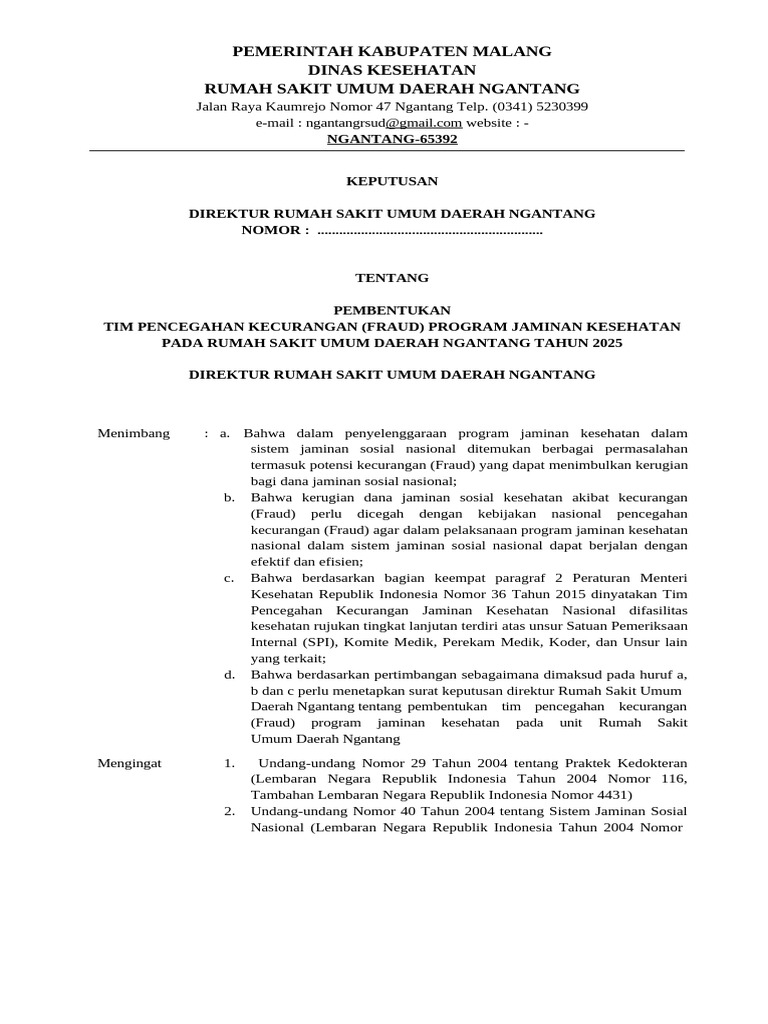 Pembentukan Tim Pencegahan Fraud JKN | PDF