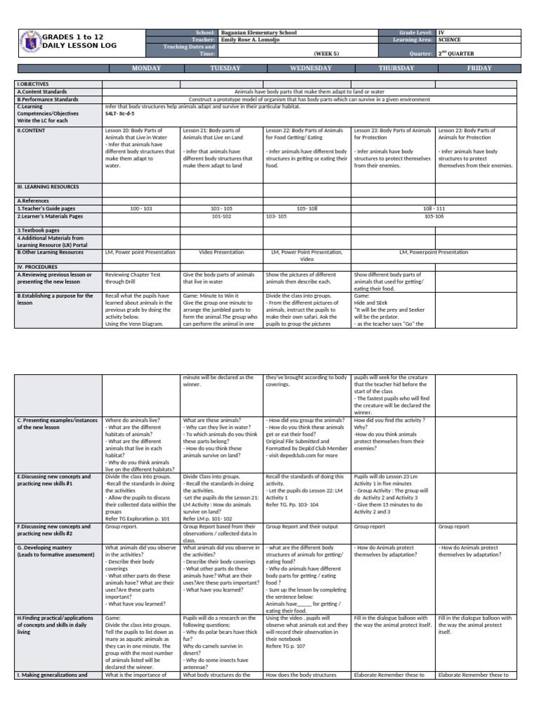 Copy of DLL - SCIENCE 4 - Q2 - W5 | PDF | Learning | Cognition