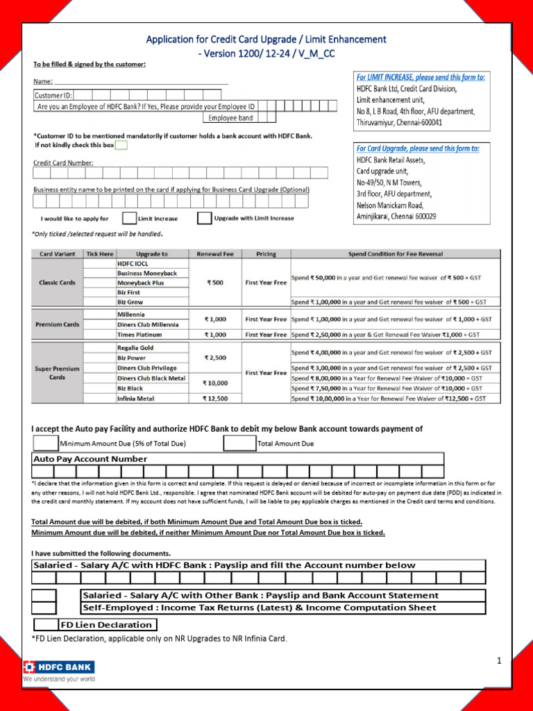 Credit Card Upgrade Application Form | PDF | Credit Card | Payments