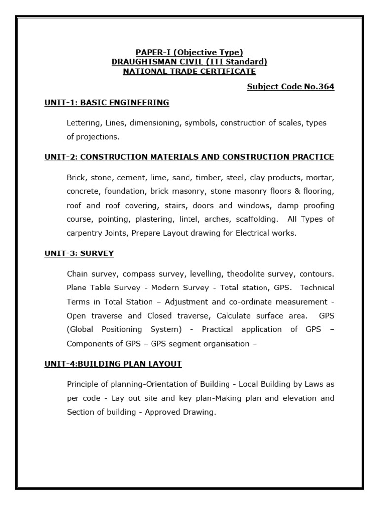 ITI Draughtsman Civil Syllabus Overview | PDF | Surveying | Technical ...