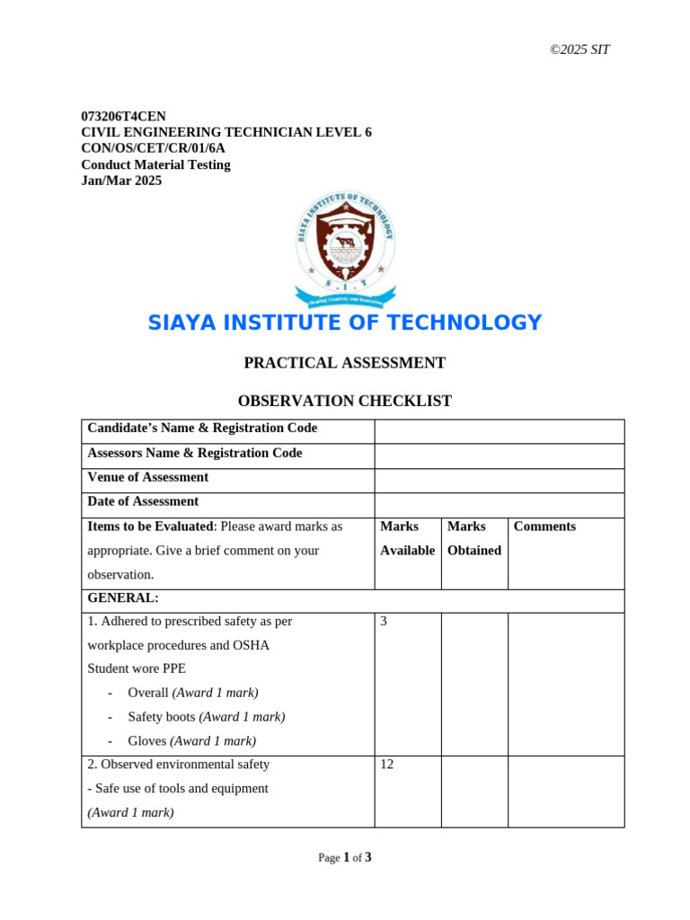 Civil Engineering Material Testing Checklist | PDF | Soil | Personal ...