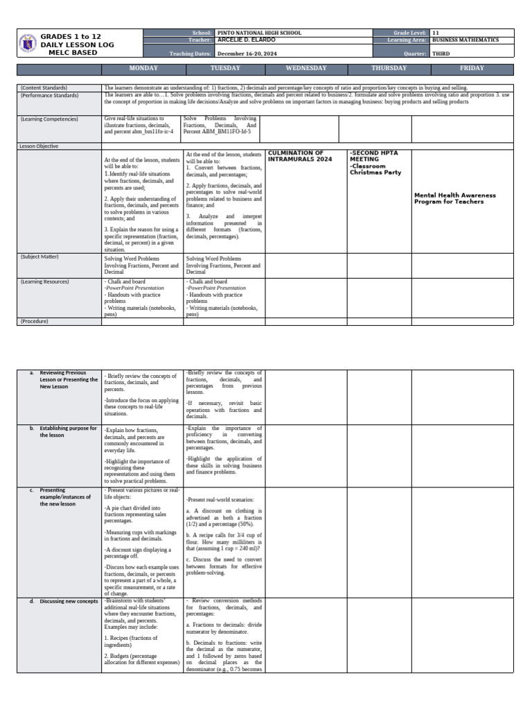 BUS MATH WEEK 2 | PDF | Percentage | Decimal