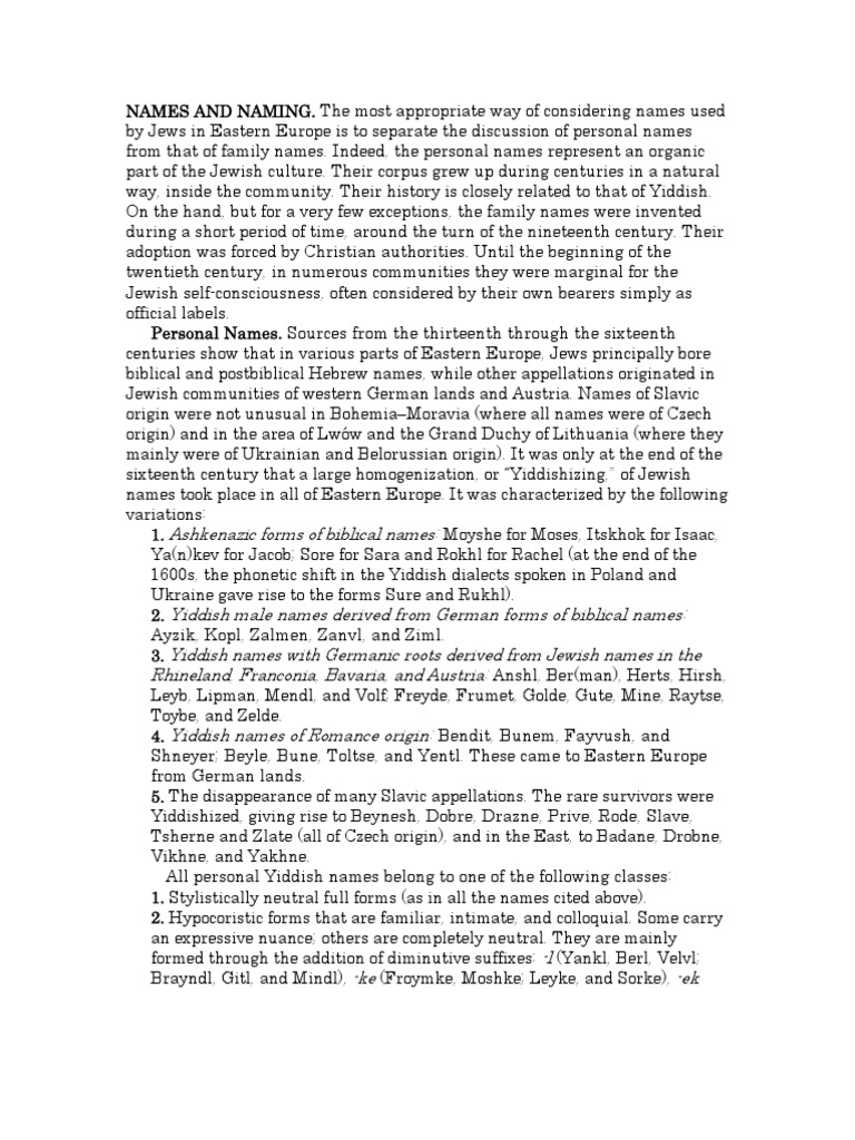 Names and Naming | PDF | Ashkenazi Jews | Surname