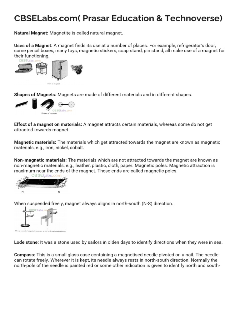 Fun With Magnets Class 6 Notes Prasartech In | PDF | Magnet | Magnetism