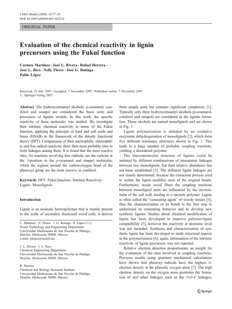 Fukui Function in Lignin | PDF | Chemistry | Lignin