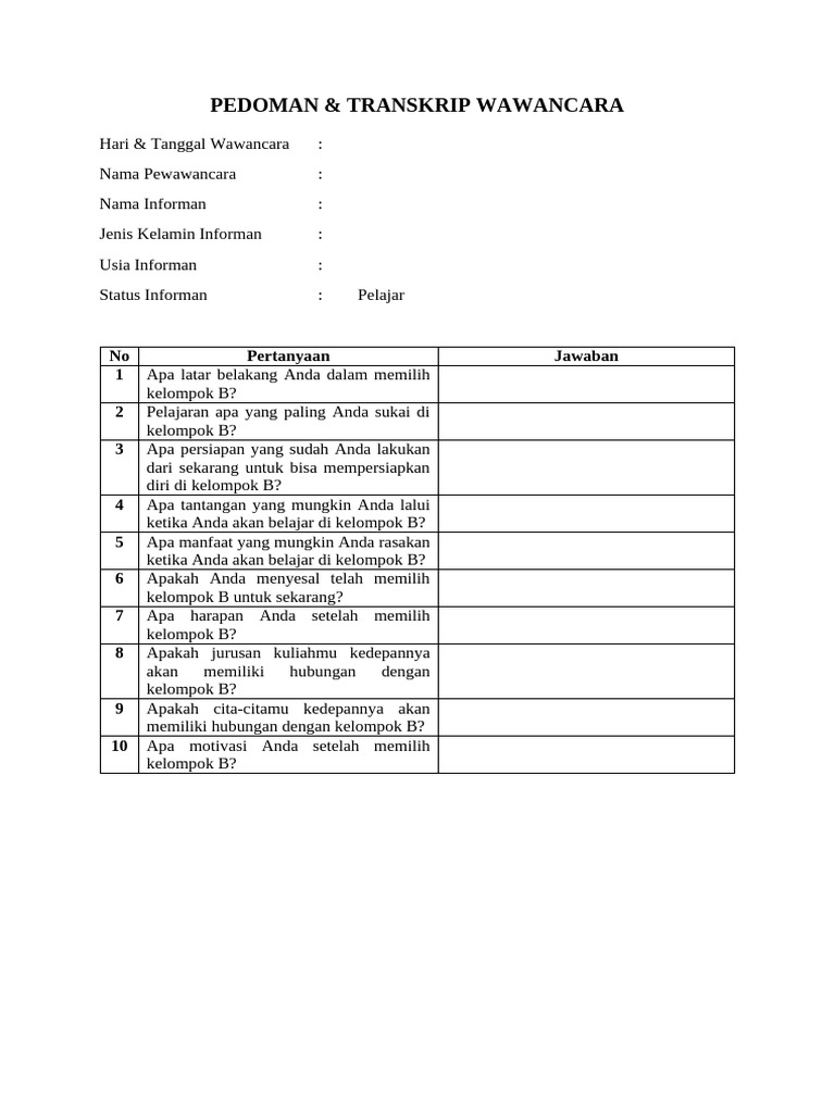 Pedoman & Transkrip Wawancara | PDF