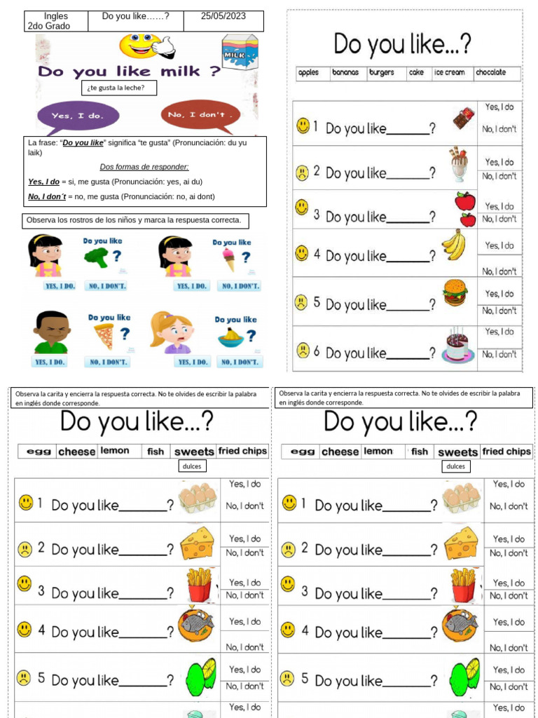 Inglés 2do Grado: "Do You Like" Respuestas | PDF