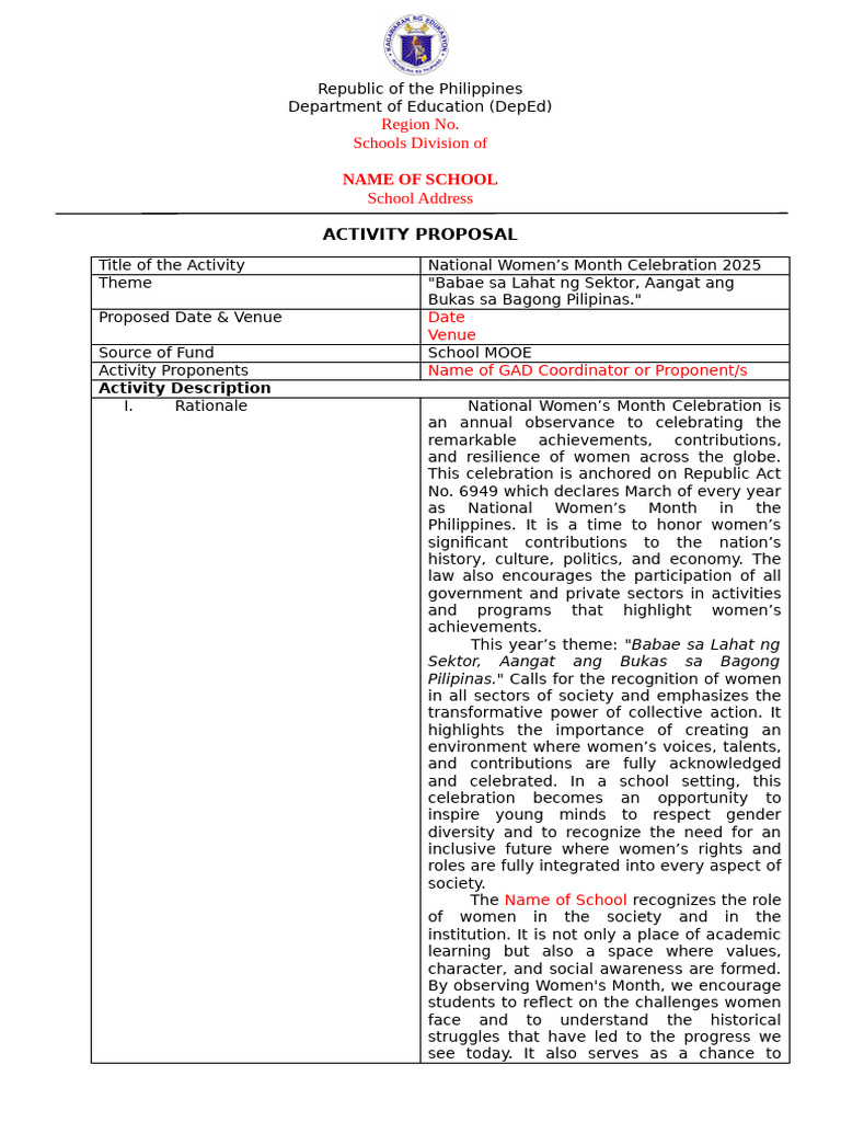 National Women’s Month 2025 Proposal | PDF