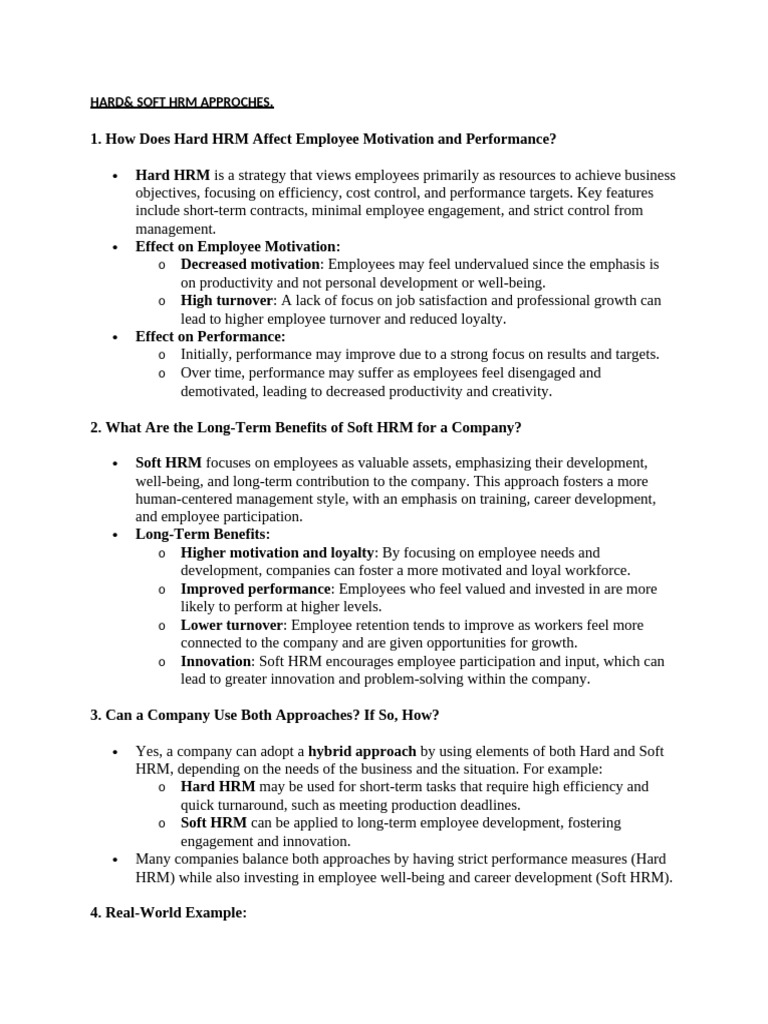 HARD and Soft HRM Approauches | PDF | Human Resource Management ...