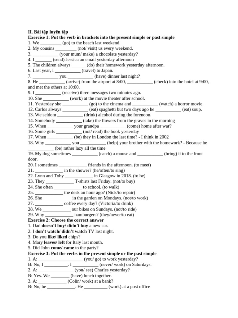 Present and Past Simple | PDF | Workweek And Weekend