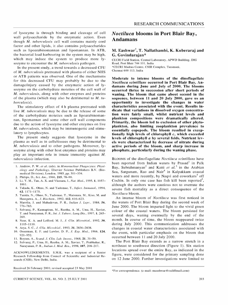 Eashwar Etal (2001) Bloom Noctiluca Andamans | PDF