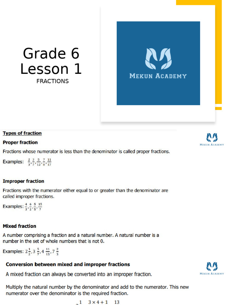 p6 Lesson 01 Fractions | PDF
