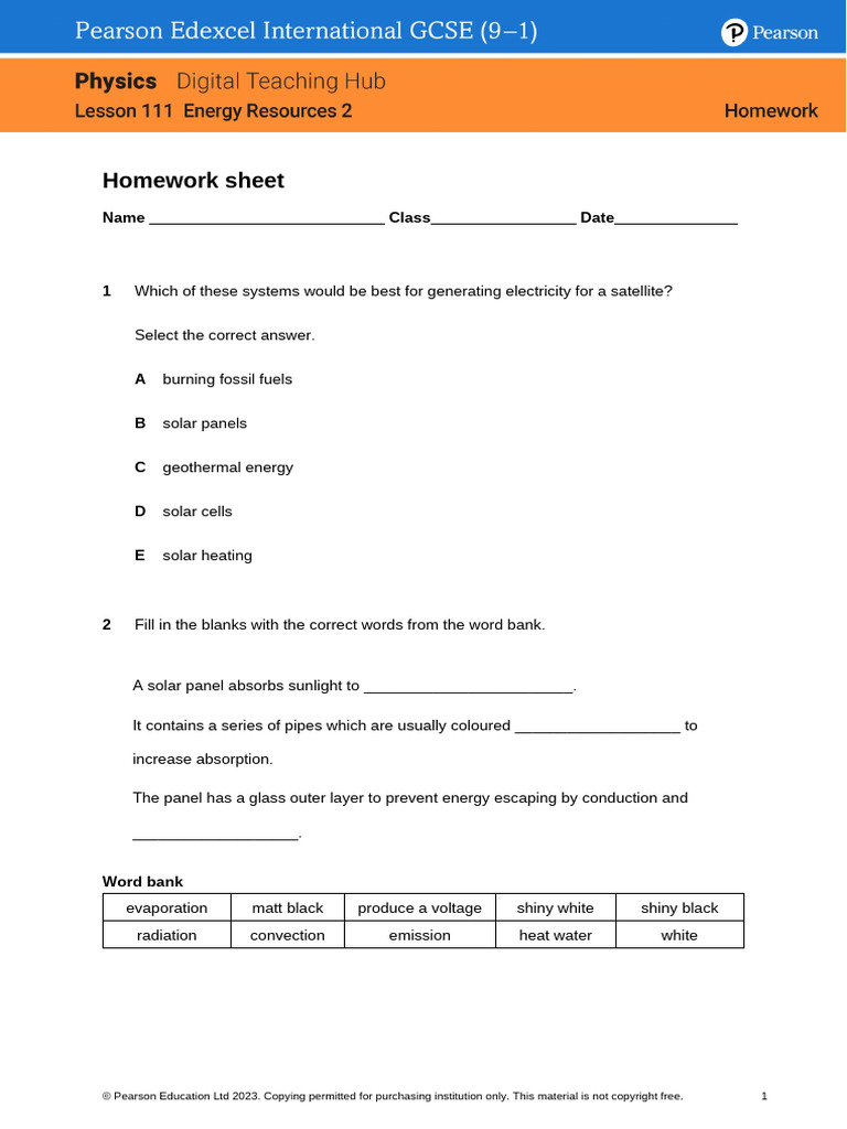 Ig - Physics - Lesson111 - Homework Sheet | PDF | Geothermal Energy ...