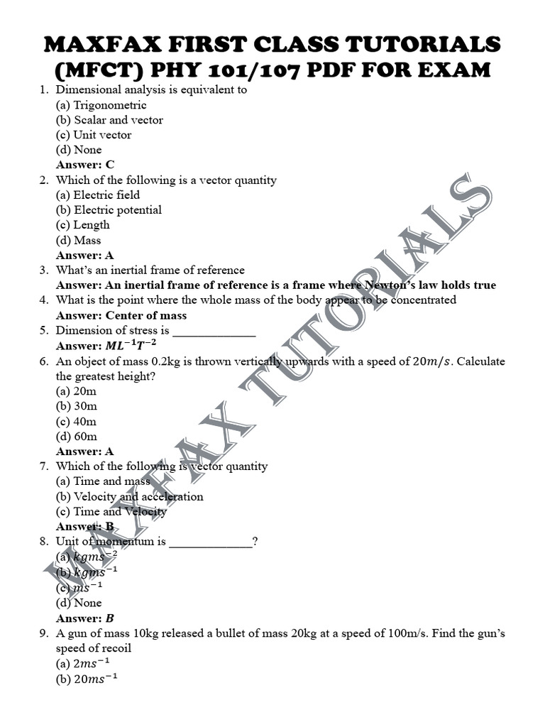 Maxfax Class'29 Phy 101&107 PDF for Exam-3 | PDF | Force | Acceleration