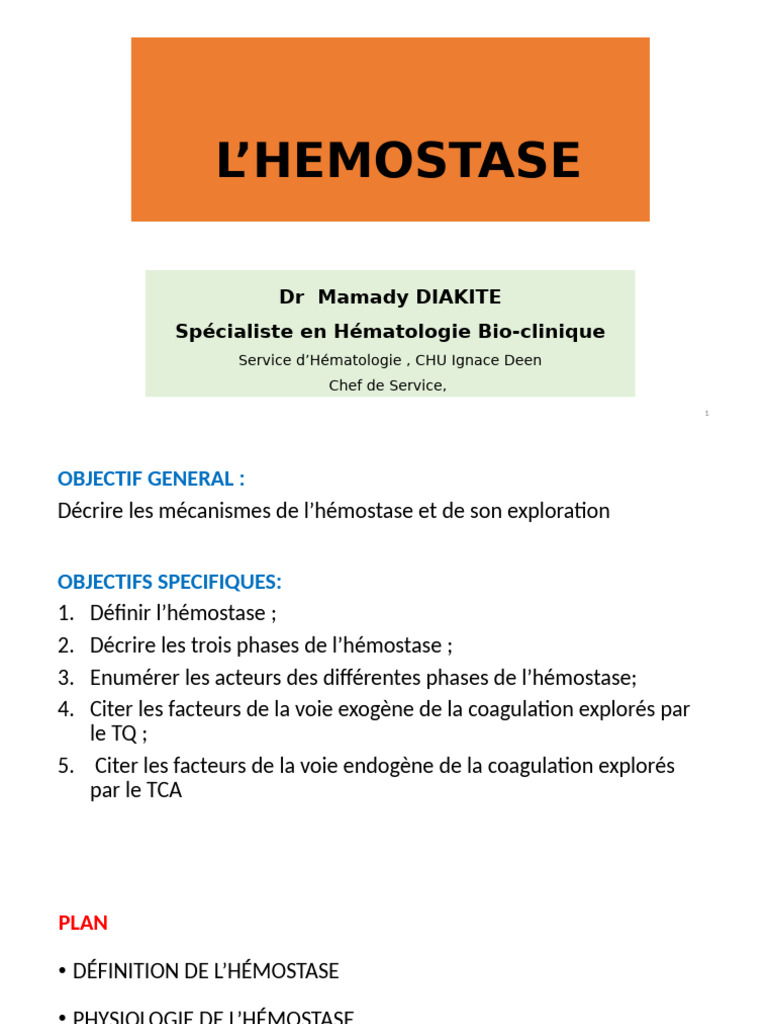 Physiologie de L'hemostase | PDF | Coagulation | Hémostasie