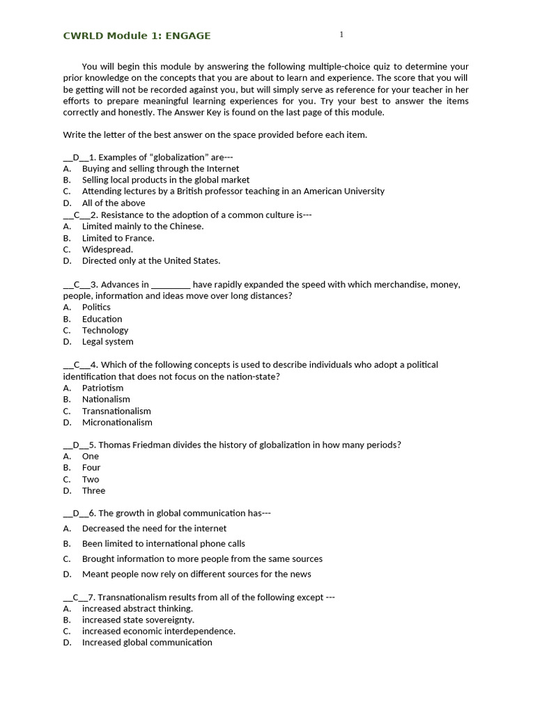 M1_Engage | PDF | Globalization | Liberal Arts Education