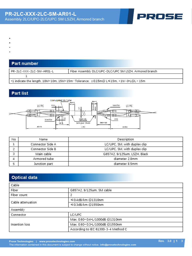 Pr-2lc-Xxx-2lc-Sm-Ar01-L V2.0 | PDF | Optical Fiber | Electrical Engineering