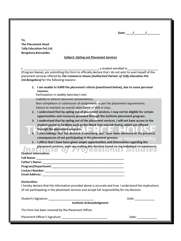 Opting Out of Placement Services Form | PDF