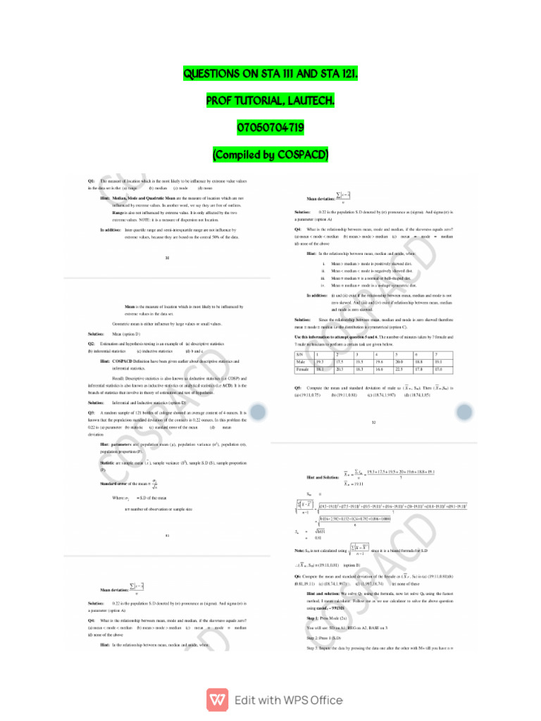 Prof Tutorial. Sta 111&121 Questions | PDF