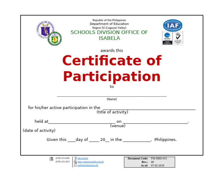Certificate of Participation Template | PDF