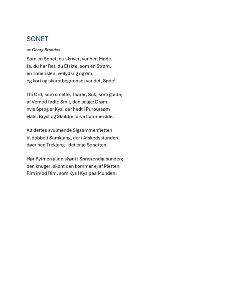 Sonet (Norwegian Poem) | PDF
