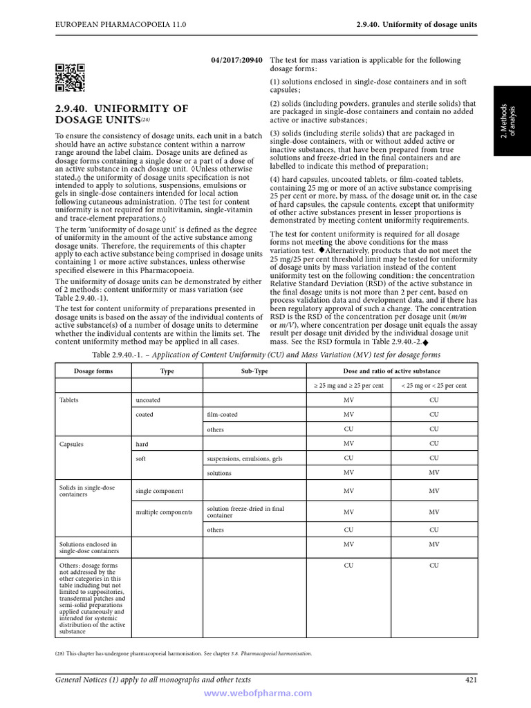 Dosage Unit Uniformity Guide | PDF | Dose (Biochemistry) | Chemistry