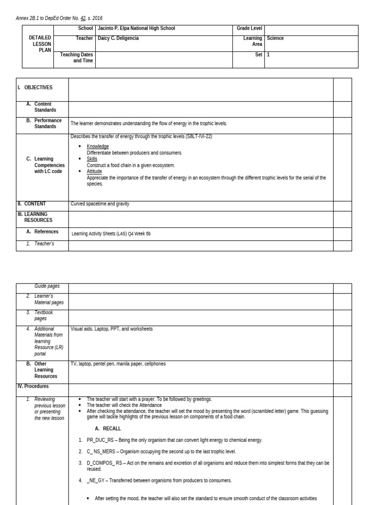 Science Lesson Plan: Energy Flow in Trophic Levels | PDF | Food Web | Foods