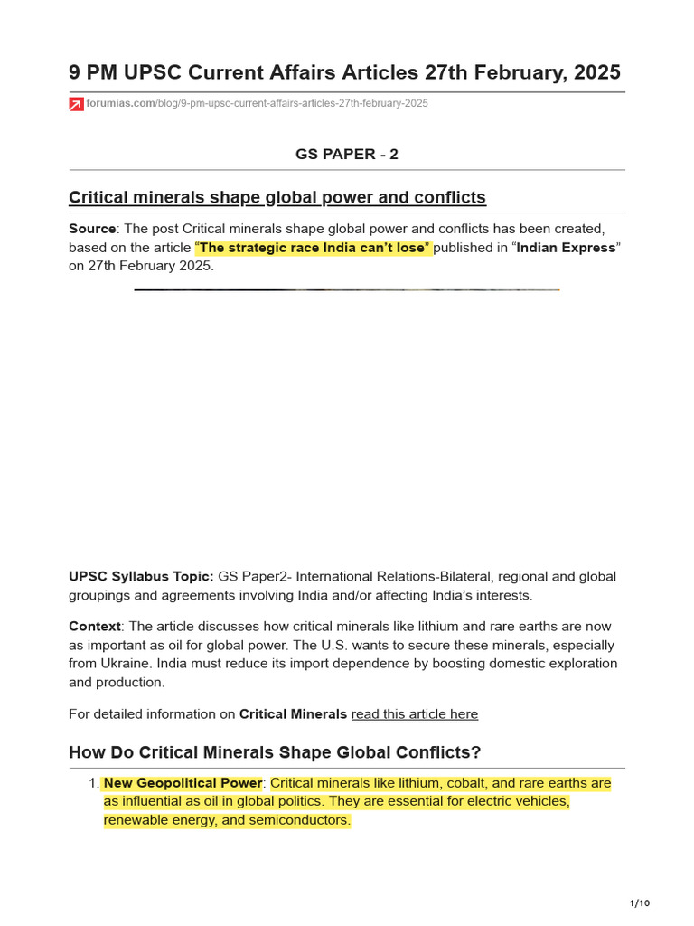 9 PM UPSC Current Affairs Articles 27th February 2025 | PDF | Nuclear ...