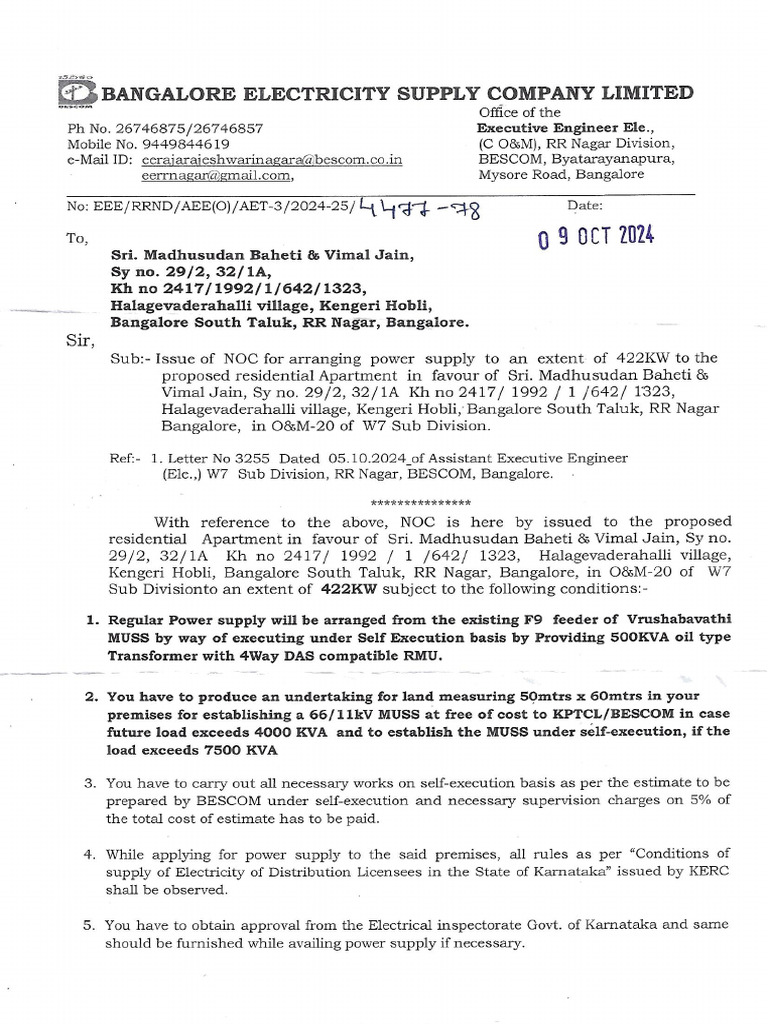 1-Vimal Jain - Bescom - Noc | PDF