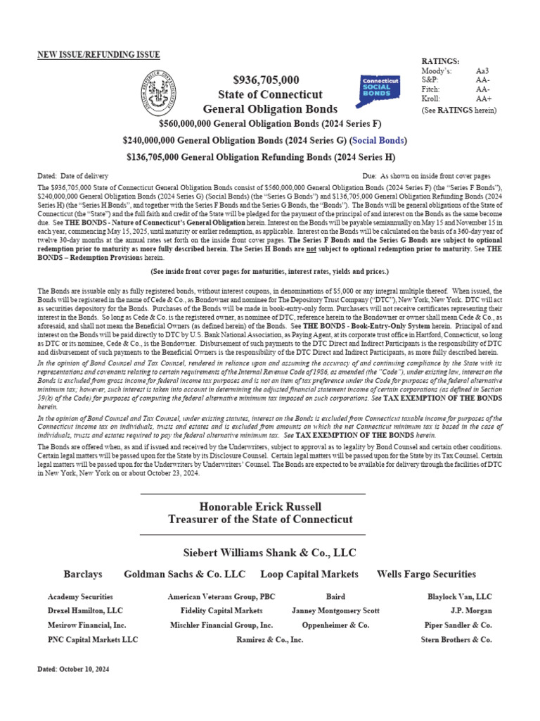 Connecticut Bond Offering Details | PDF | Bonds (Finance) | Alternative ...