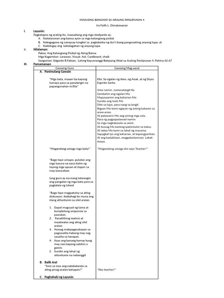 Araling Panlipunan Lesson Plan | PDF