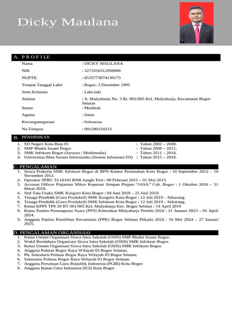 CV Dicky Maulana | PDF