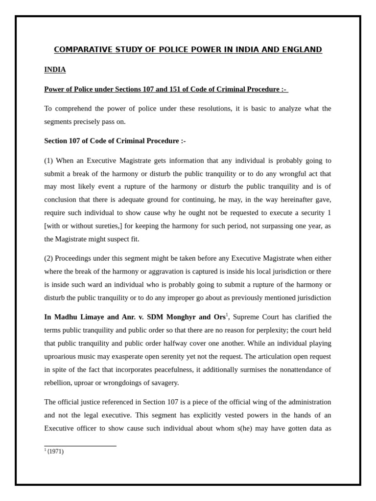 Police Powers in India: Sections 107 & 151 | PDF | Criminal Procedure ...