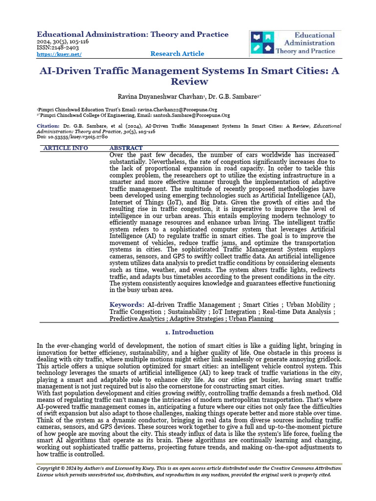 Intl Ai Driven Traffic Management Systems in Smart Cities a Review | PDF | Internet Of Things ...