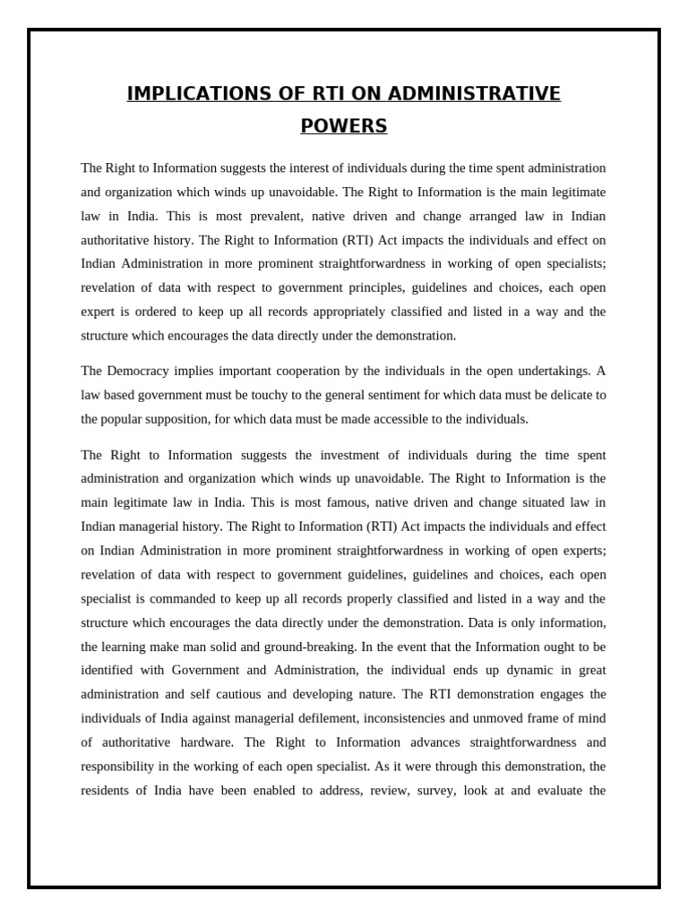 Implications of Rti On Administrative Powers | PDF