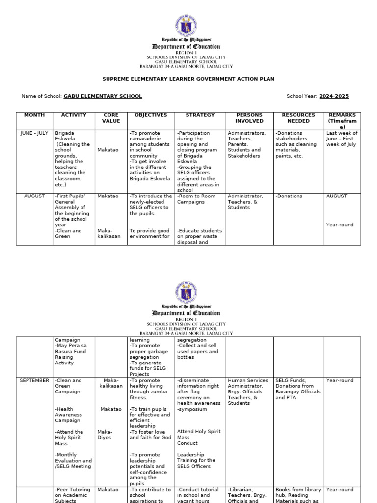 GABU ES SPG Action Plan 2024 2025 | PDF | Behavior Modification | Education Theory