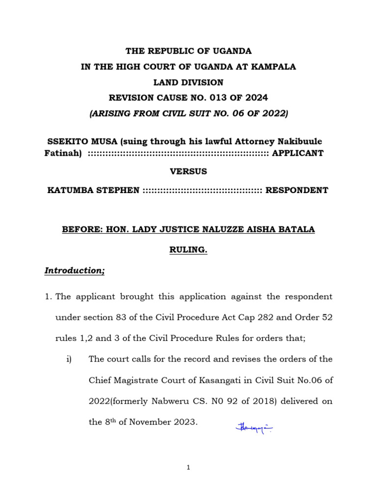 Uganda High Court Land Case Revision | PDF | Magistrate | Lawsuit