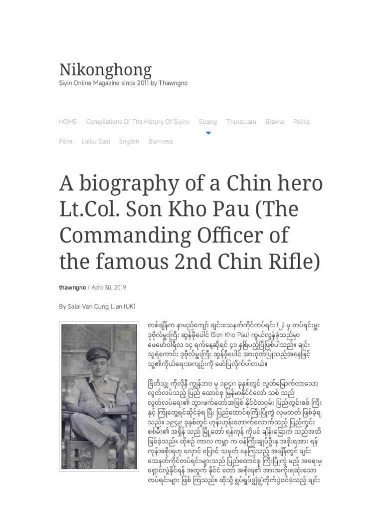 A Biography of A Chin Hero LT - Col. Son Kho Pau (The Commanding ...