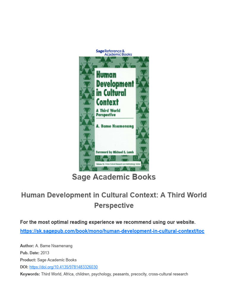 Human Development in Cultural Context | PDF | Psychology | Ecology