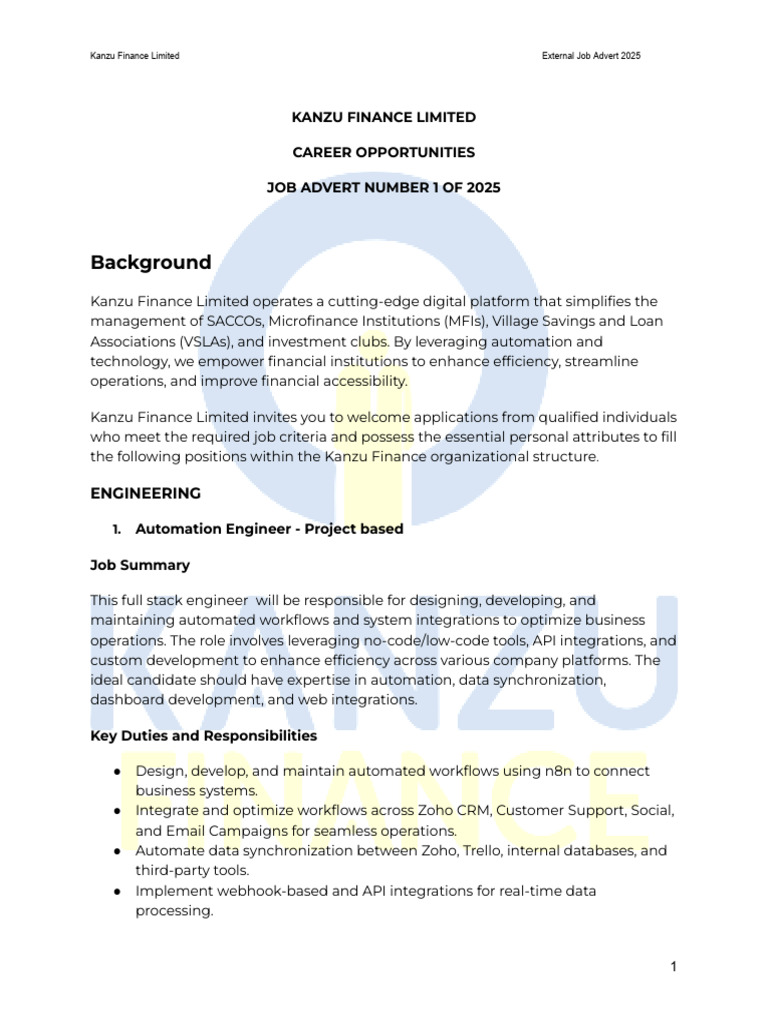 External Job Advert Feb 2025 | PDF | Marketing | Databases