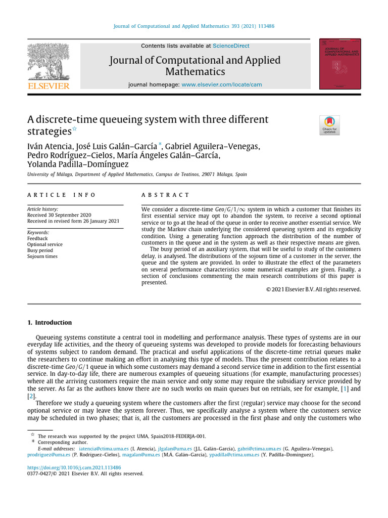 A Discrete Time Queueing System With Three Different Strategies | PDF | Mathematical Analysis ...