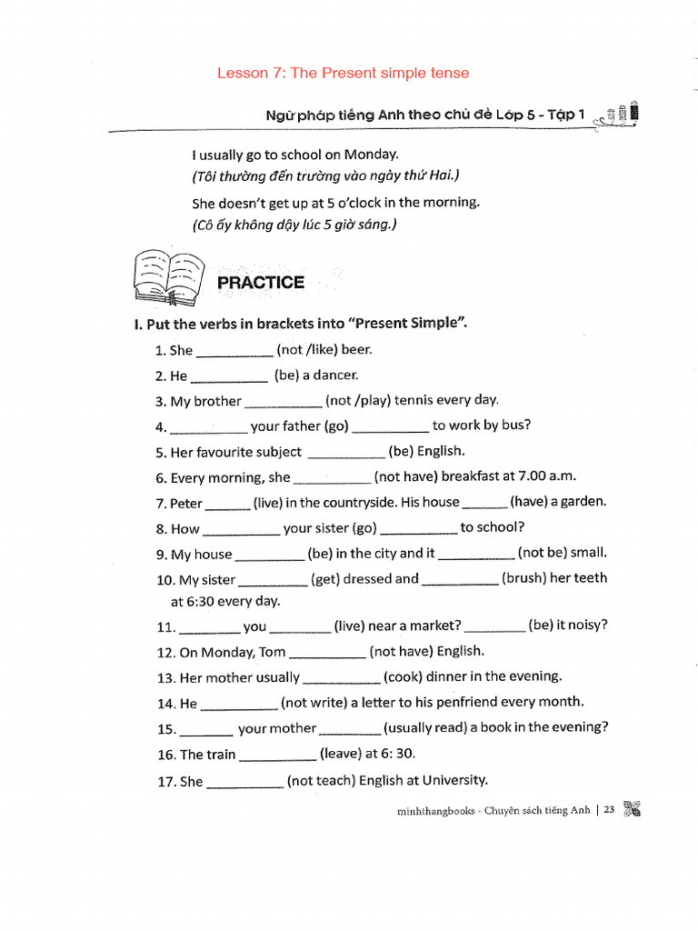 Lesson 7 - The present simple BTVN | PDF