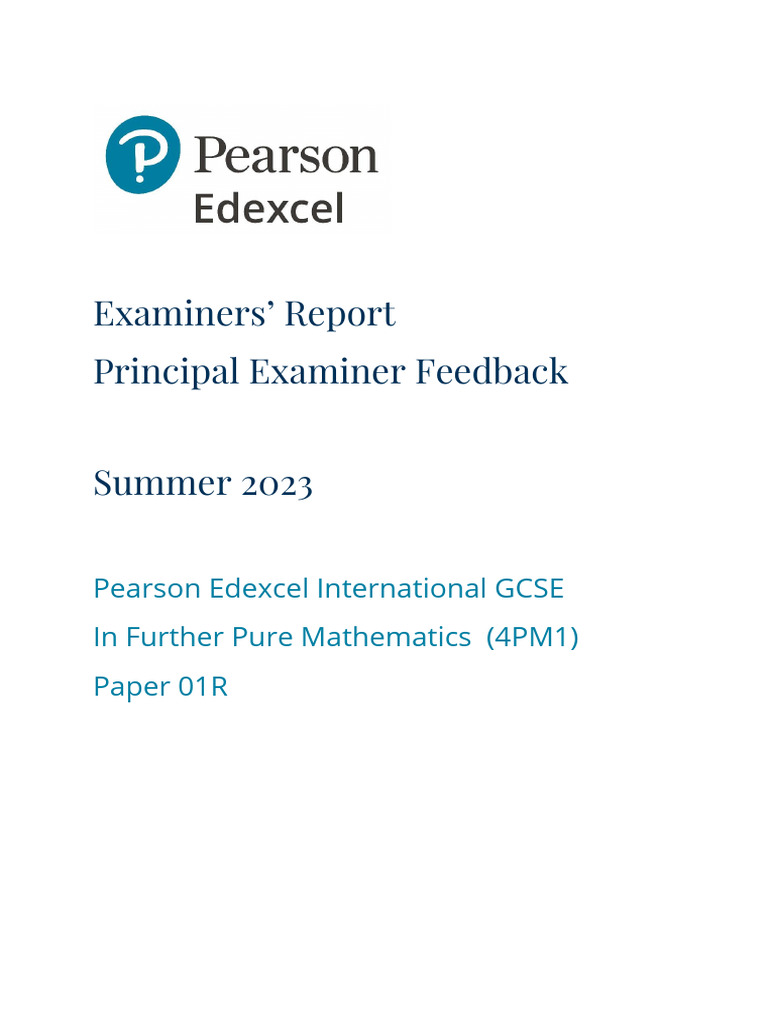 IGCSE Further Pure Mathematics EdExcel |Examiner Report Paper1R ...