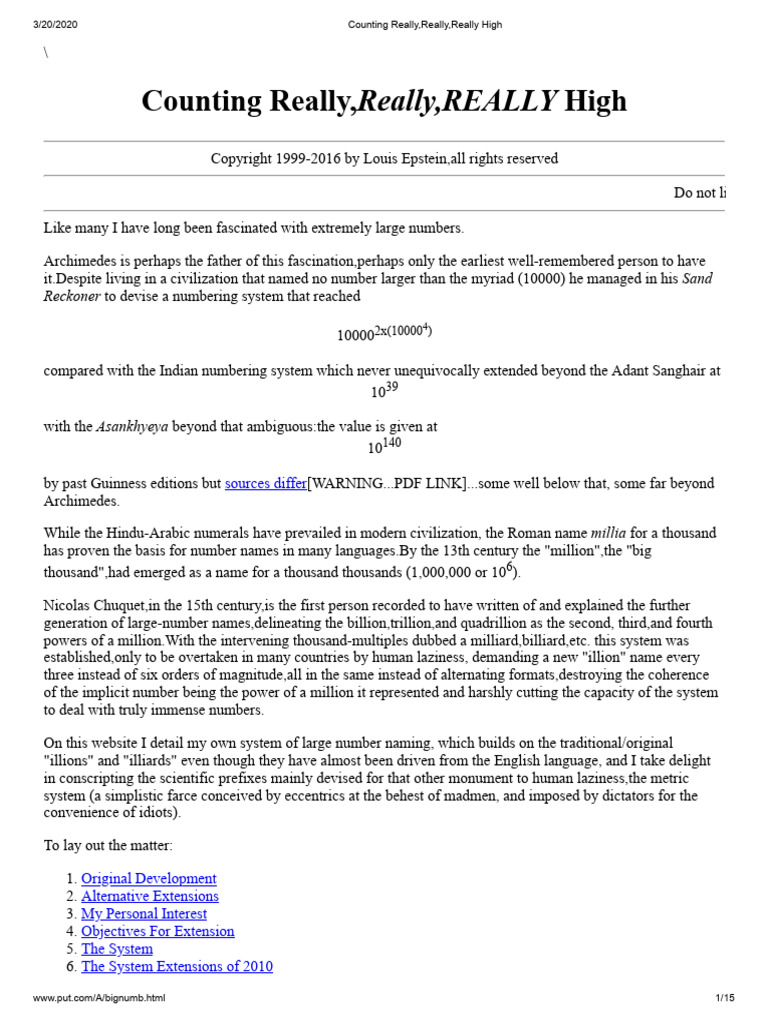 Counting Really, Really, Really High Numbers | PDF | Arithmetic | Notation