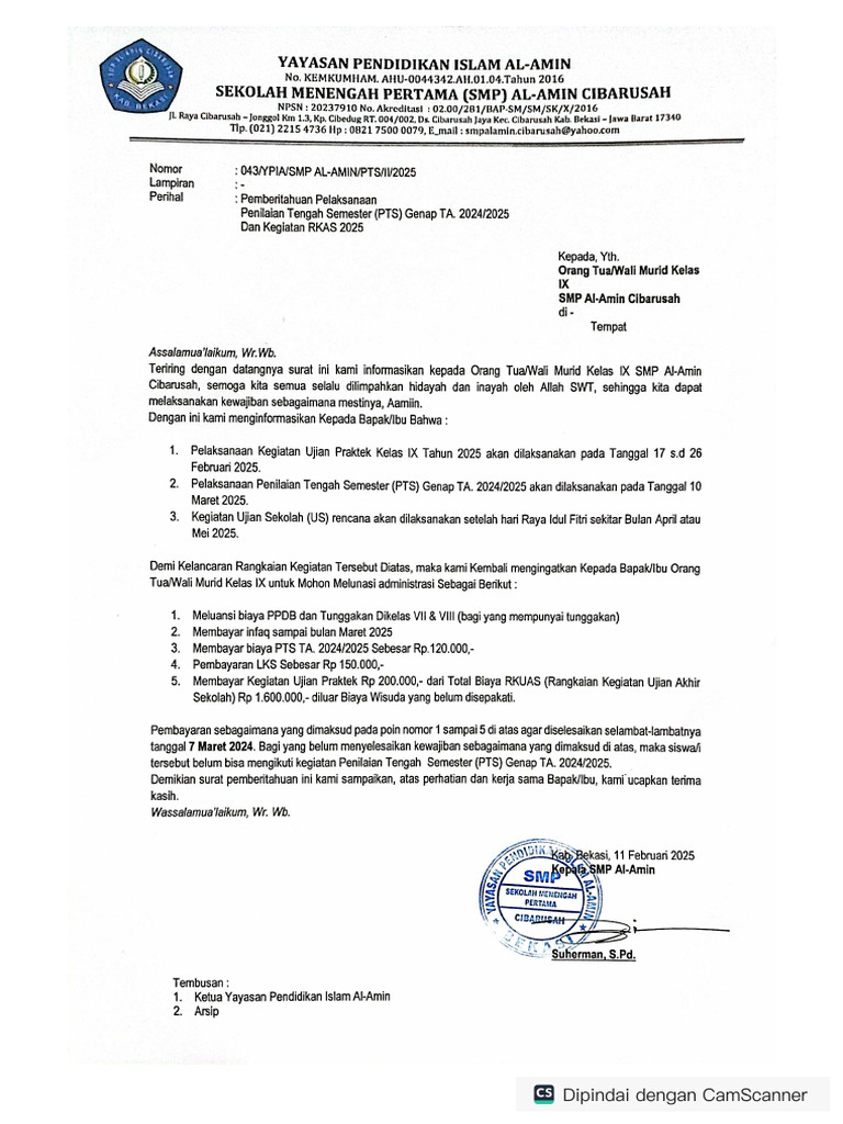 Surat Edaran PTS Dan Rkuas Kls IX | PDF