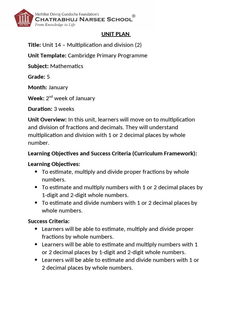 Grade 5 Multiplication & Division Unit | PDF
