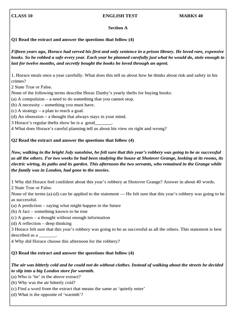 CLASS 10 AUGUST Question Paper | PDF