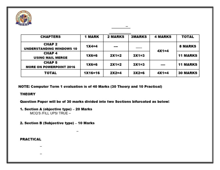 Class V Computer Exam Blueprint | PDF