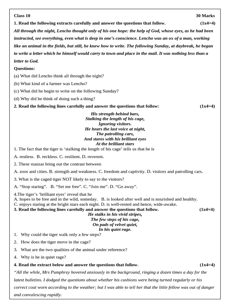 Test June 1 Class 10 - Question | PDF