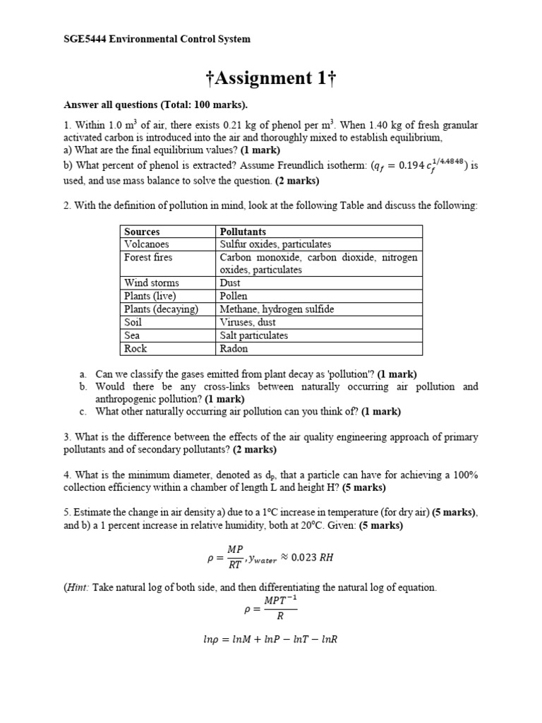 Environmental Control System Assignment | PDF | Atmosphere Of Earth ...